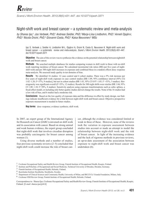 Pdf Night Shift Work And Breast Cancer A Systematic Review And Meta Analysis