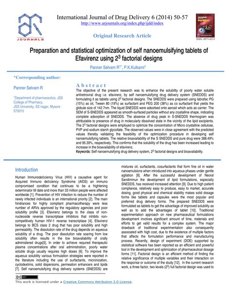 Pdf Preparation And Statistical Optimization Of Self Nanoemulsifying Tablets Of Efavirenz