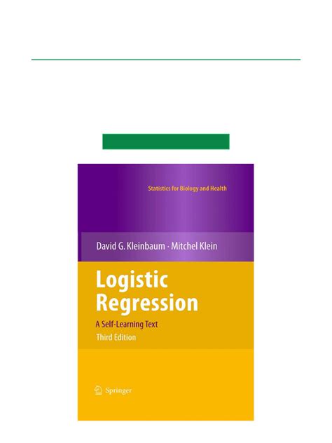 Logistic Regression A Self Learning Text Statistics For Biology And Health 3rd Ed 2010