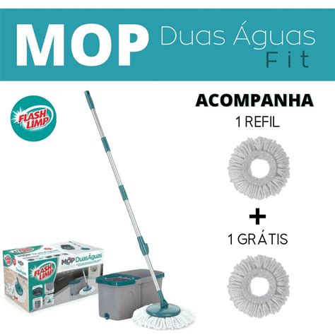 Mop Giratório Duas Águas Fit Cesto Inox Flash Limp Original mais Refil Shopee Brasil