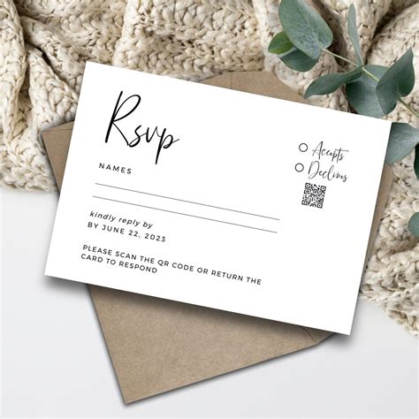 Minimalist QR Code Response Card Editable Wedding Reply Cards Modern RSVP Template Qr Code
