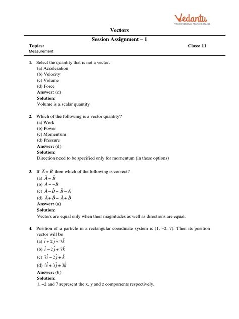 Assignment Vectors Session 1 Answer Pdf Euclidean Vector