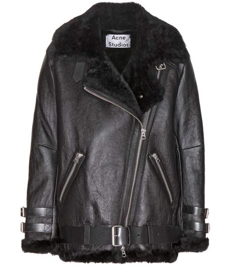 Black Shearling Lined Leather Jacket Leather Jacket Acne Shearling