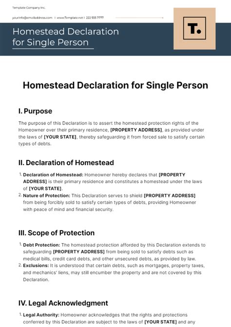 Free Homestead Declaration For Single Person Template To Edit Online