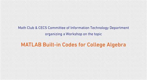 Matlab Built In Codes For College Algebra