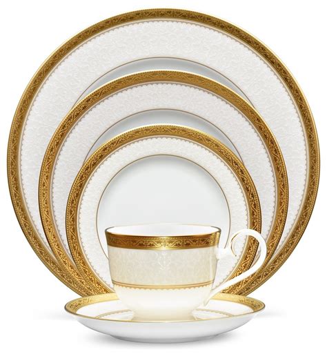 Noritake Odessa Gold 5 Piece China Set Traditional Dinnerware Sets By Unique Ts Houzz