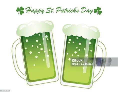 Vector St Patricks Day Green Beer Mugs Illustration Isoliert Auf Weißem
