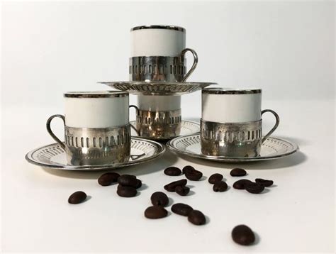 4 Vintage Bellini Brazil Silver Plate Pierced Rim Demitasse Cup Liner