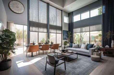 Smart Home With Custom Window Treatments That Automatically Adjust To