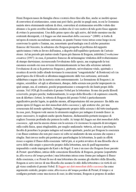 Riassunto Filosofia Bergson Docsity