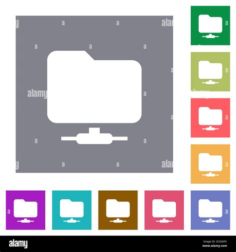 Network Folder Flat Icons On Simple Color Square Backgrounds Stock