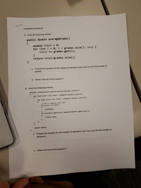 Solved Complexity Worksheet 1 Given The Following Method