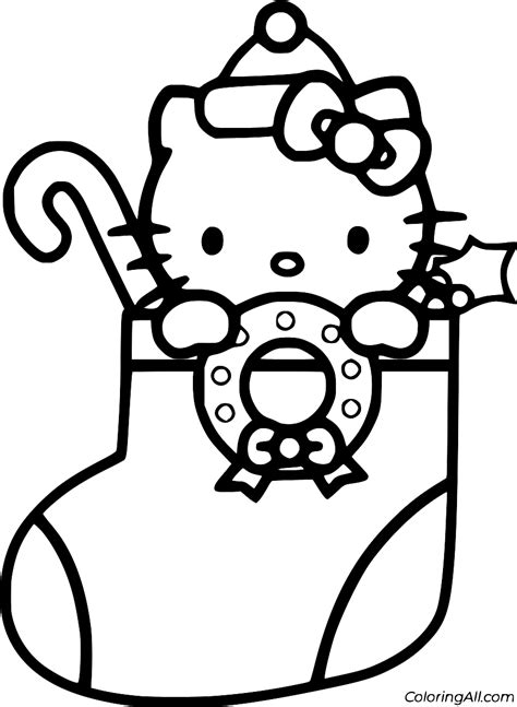 Hello Kitty In The Stocking Coloring Page Coloringall