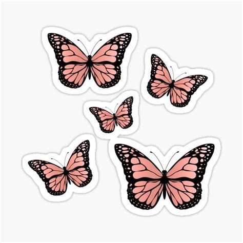 Six Pink Butterflies With Black Outline Sticker