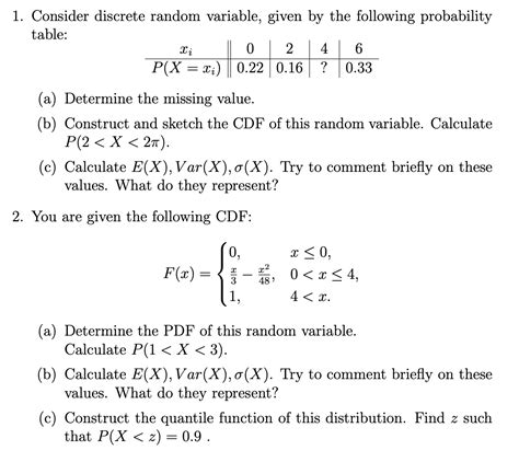 Solved 1 Consider Discrete Random Variable Given By The