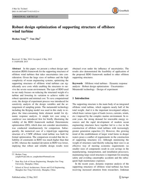 Robust Design Optimization Of Supporting Structure Of Offsh Pdf Mathematical Optimization
