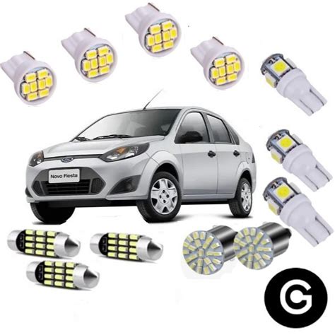 Kit Lâmpada Led Ford Fiesta 2008 até 2013 Pingo Teto Placa Ré Farolete