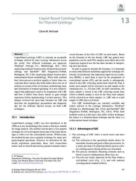 Pdf Liquid Based Cytology Technique For Thyroid Cytology