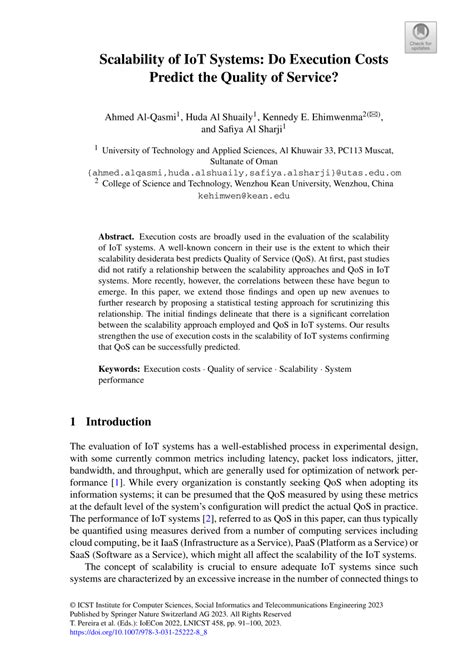 Pdf Scalability Of Iot Systems Do Execution Costs Predict The Quality Of Service
