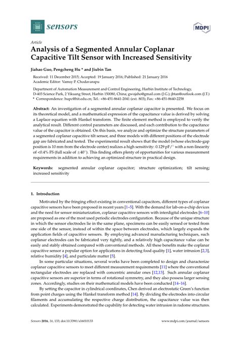 Pdf Analysis Of A Segmented Annular Coplanar Capacitive Tilt Sensor