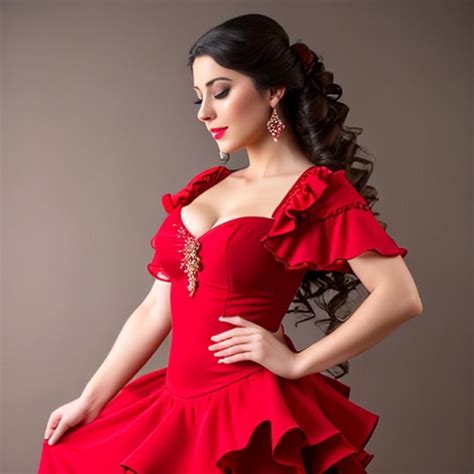 Premium Ai Image Beautiful Girl In A Red Ruffled Dress