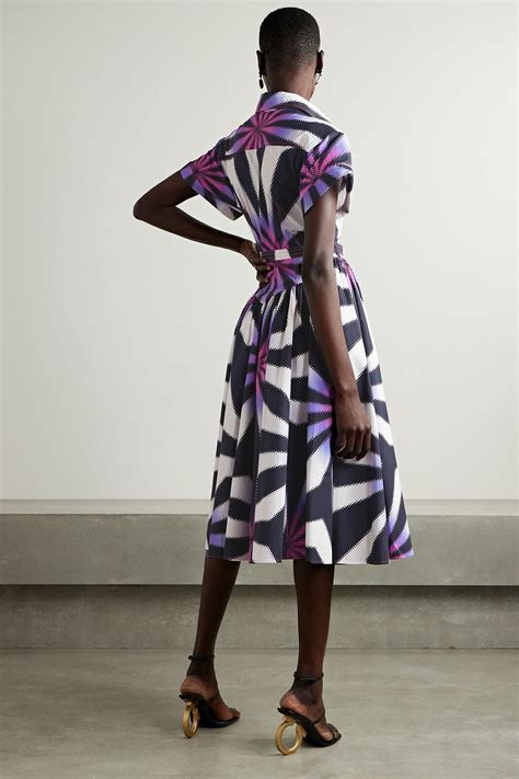 Christopher John Rogers Belted Pleated Printed Cotton Poplin Midi Shirt