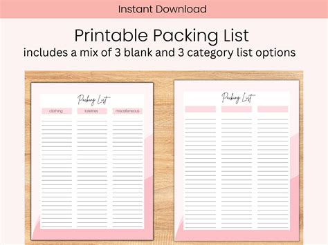 Pink Packing List Printable Packing List Travel Planner Etsy