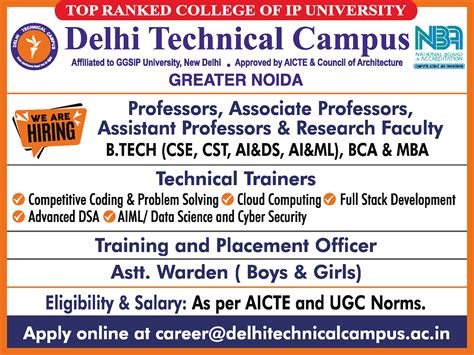 Research Faculty Job Vacancy At Delhi Technical Campus