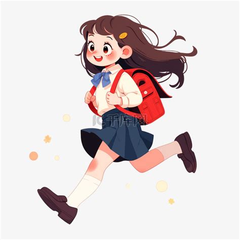 女孩背着书包上学开学季卡通手绘元素素材图片免费下载 千库网