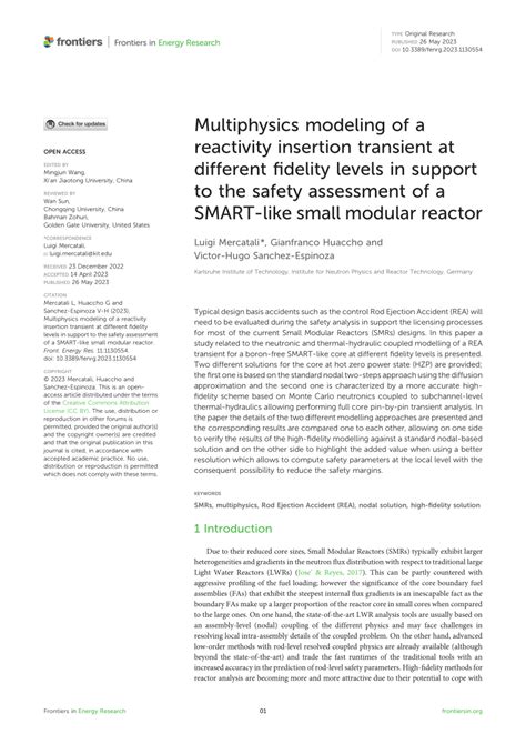 Pdf Multiphysics Modeling Of A Reactivity Insertion Transient At