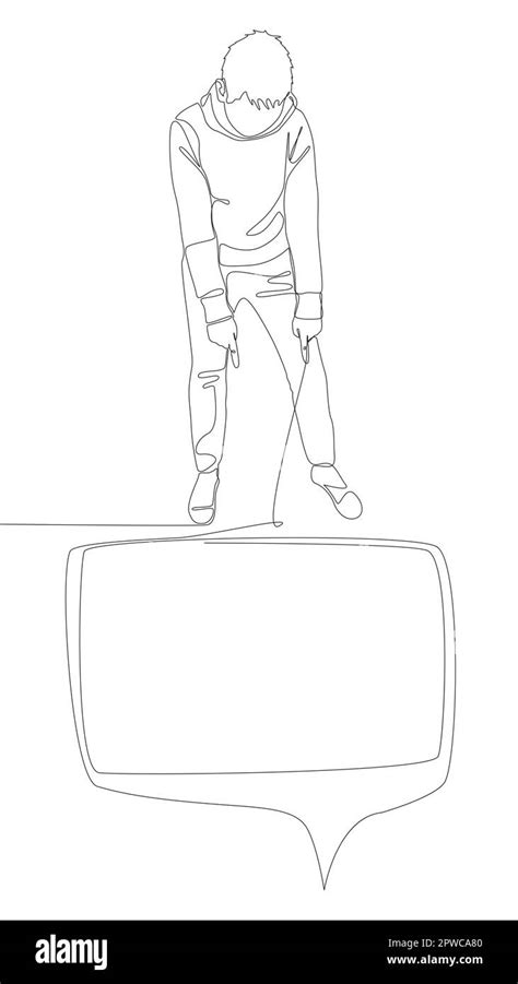 One Continuous Line Of Man Pointing With Finger At Empty Speech Bubble Thin Line Illustration