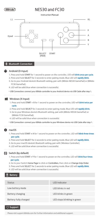 8bitdo Nes30 Classic Controller Instruction Manual