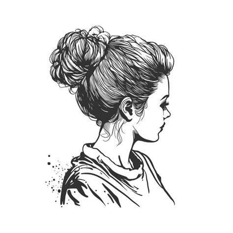 Woman Messy Bun Hairstyle Black And White Vector Illustration En 2024