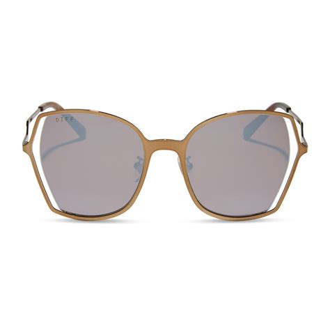 Donna Iii Square Sunglasses Copper Metal And Brown Gold Flash Diff