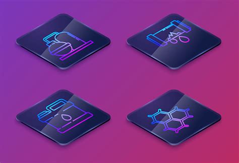 Isometric 오일 및 가스 산업 공장 건물 모터 기계 오일 캐니스터 누출 된 물이있는 깨진 금속 파이프 및 벤젠 고리로