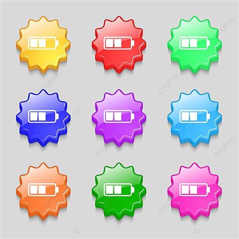 Vector Illustration Of Nine Colorful Wavy Buttons With A Battery Half Icon Sign As Symbol Vector
