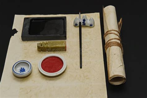 Vintage Calligraphy Set And Aged Paper Stock Image Image Of Brush