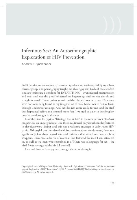 Pdf Infectious Sex An Autoethnographic Exploration Of Hiv Prevention