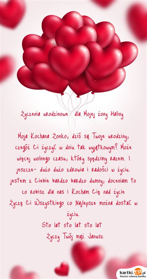 Życzenia Urodzinowe Dla Mojej żony Haliny Darmowe Kartki