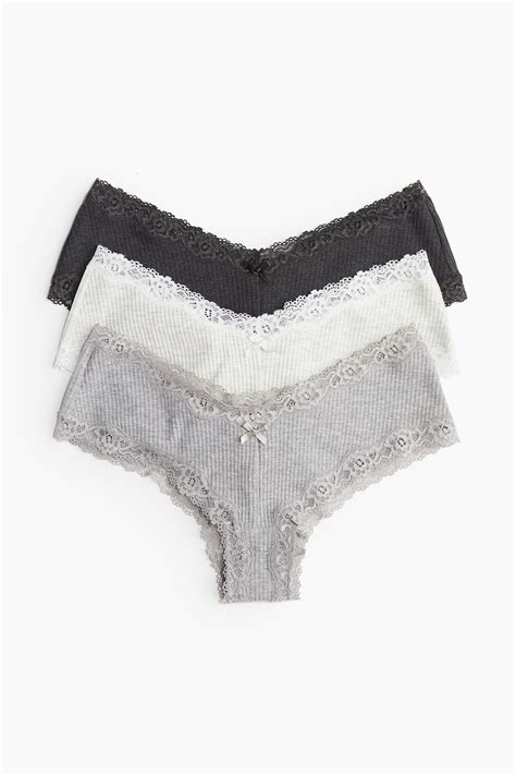 3 Pack Cotton Hipster Briefs Light Grey Marldark Grey Marl Ladies