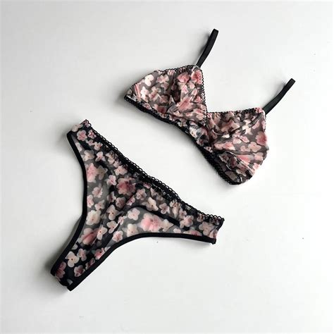 Cherry Blossom Pink Black Bralette And Thong Depop