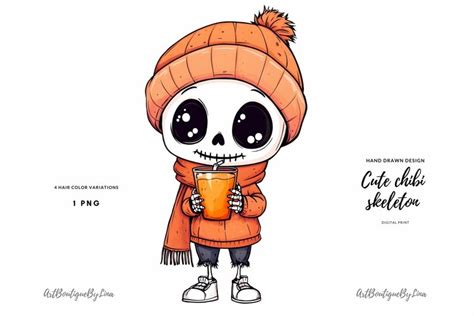 Cute Chibi Skeleton Halloween Clipart