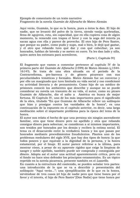 Ejemplo De Comentario De Un Texto Narrativo Fragmento De La