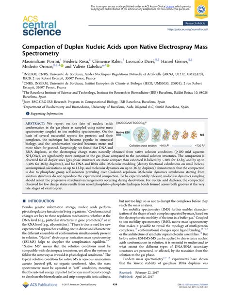 Pdf Compaction Of Duplex Nucleic Acids Upon Native Electrospray Mass Spectrometry