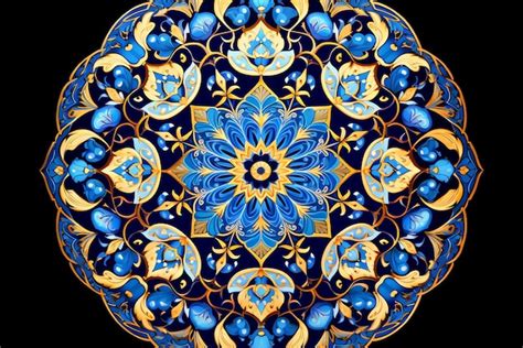 синий и золотой дизайн показан в круге Премиум Ai сгенерированный вектор