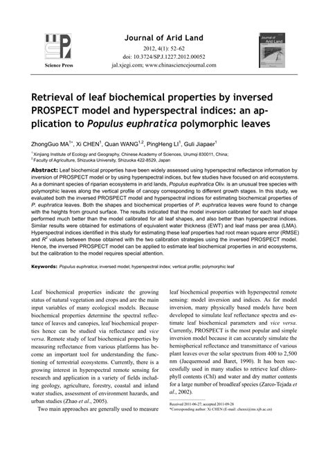 Pdf Retrieval Of Leaf Biochemical Properties By Inversed Prospect