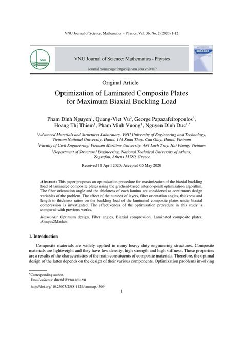 Pdf Optimization Of Laminated Composite Plates For Maximum Biaxial Buckling Load