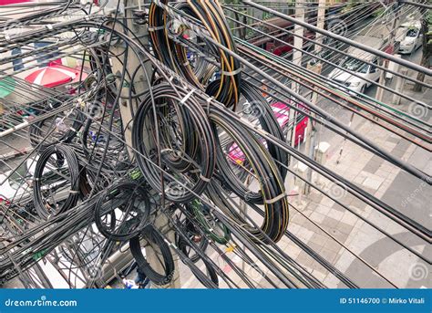Messy Electrical Cables In Bangkok City Optical Fiber Technology Stock Photo Image Of