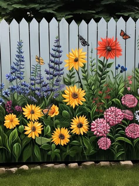Pin By Wendy Jeffers On Canvas Garden Fence Art Garden Mural Fence Art