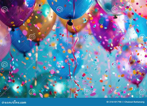 A Joyful Celebration With Confetti And Balloons Stock Illustration
